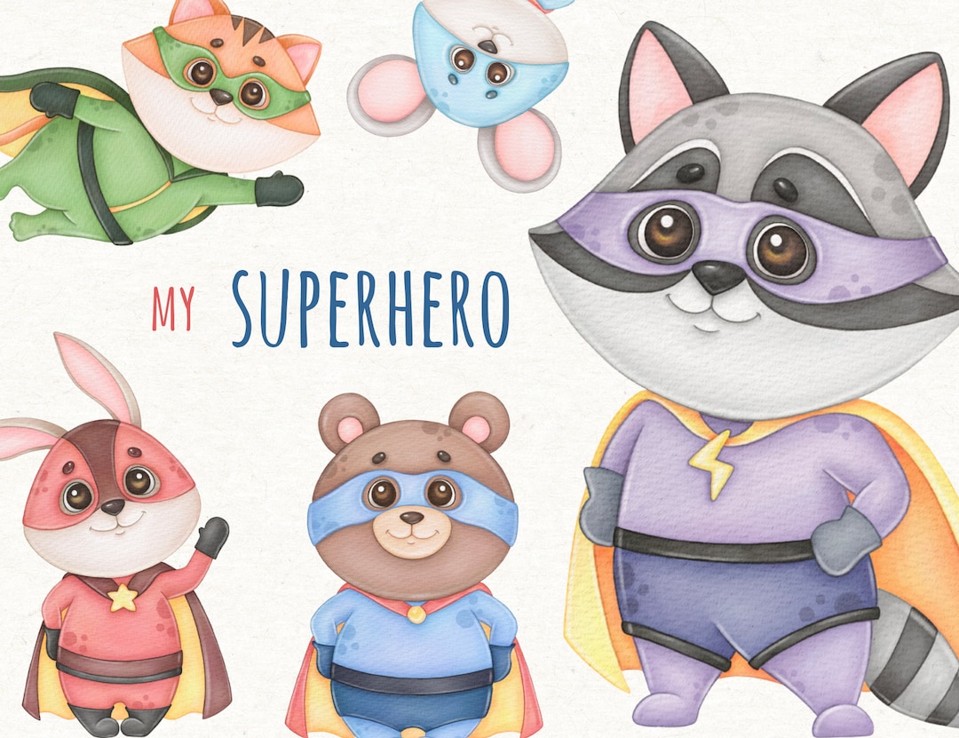 Watercolor Superhero Clipart, Superhero Baby Animals Png, Digital ...