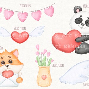 Valentines Day Watercolor Clipart, Cute Animals in Love PNG - Etsy
