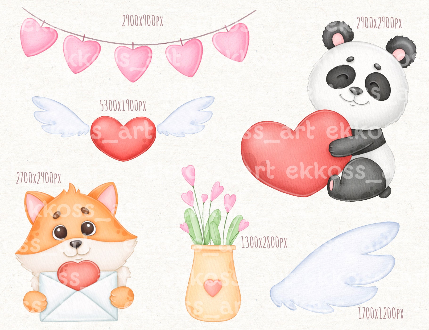 Valentines Day Watercolor Clipart Cute Animals in Love PNG - Etsy