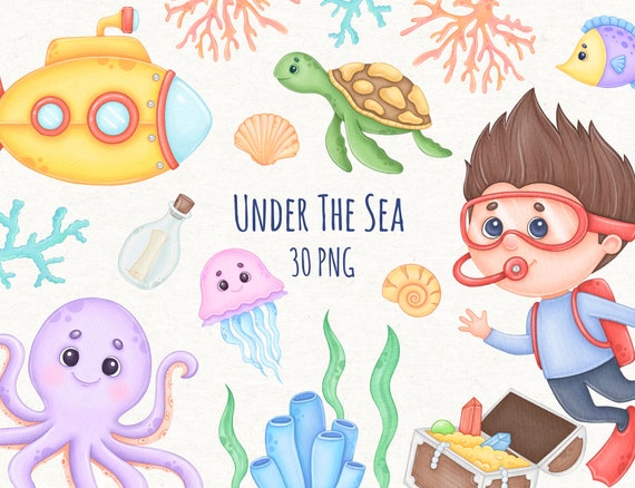 Under the Sea Clipart Watercolor Sea Animals Png - Etsy