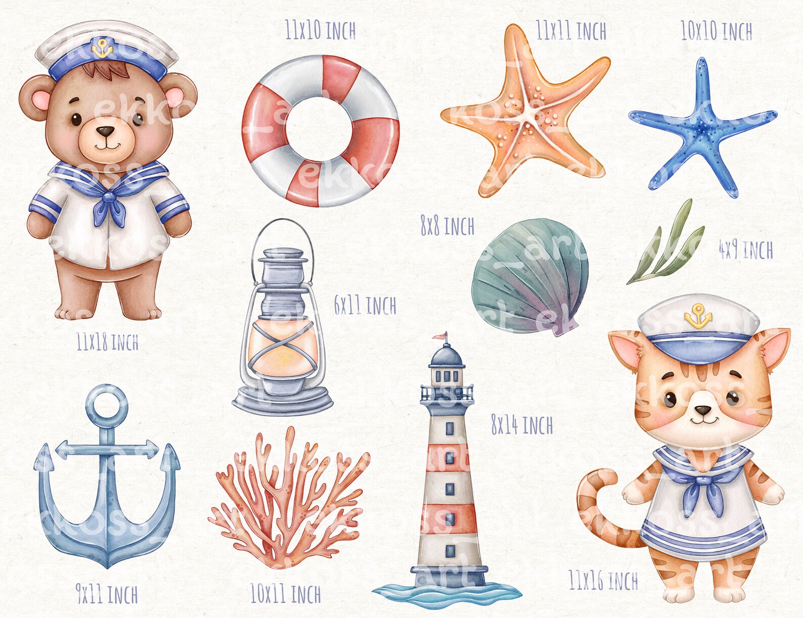 Cute Sailor Animals Watercolor Clipart, Nautical Nursery Clipart, Under ...