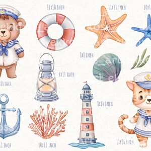Cute Sailor Animals Watercolor Clipart, Nautical Nursery Clipart, Under ...