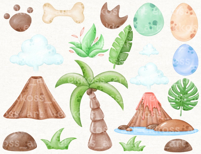 Watercolor Dinosaur Clipart Digital Stickers Instant - Etsy