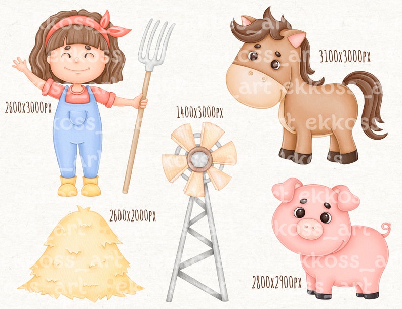 Cute Farm Clipart, Farm Animals Watercolor Png - Etsy