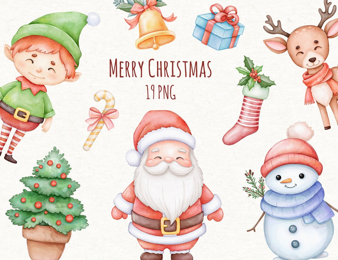Christmas Watercolor Clipart, Printable Santa PNG - Etsy