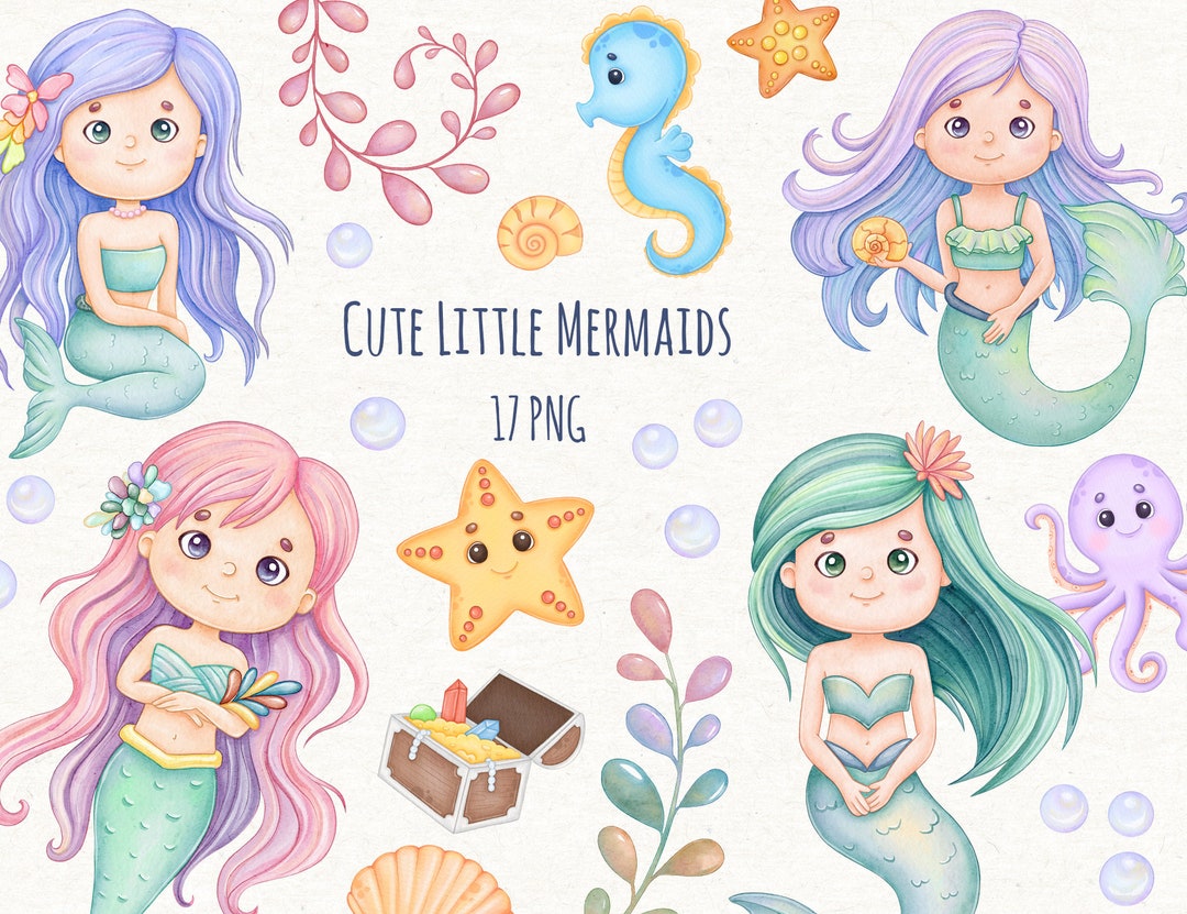 Little Mermaid Watercolor Clipart, Mermaid Tail Party, Png - Etsy