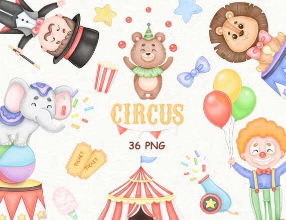 Circus and Animals Watercolor Clipart Baby Shower Printable - Etsy
