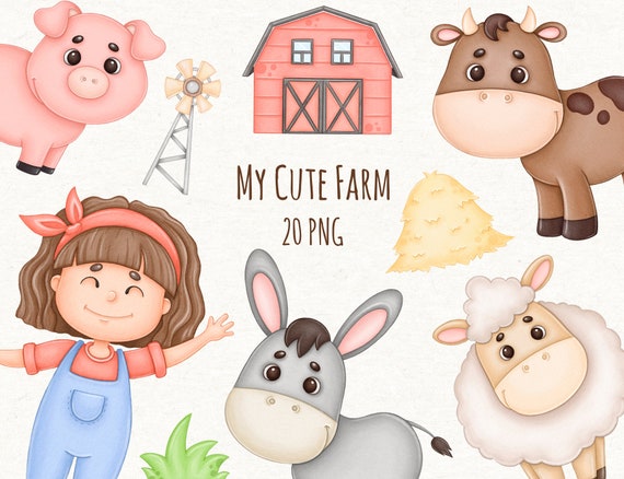 Cute Farm Clipart Farm Animals Watercolor Png | Etsy