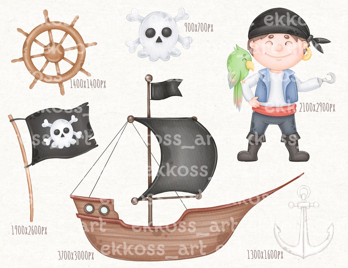Cute Pirates Children Clipart Ocean Watercolor Clipart | Etsy