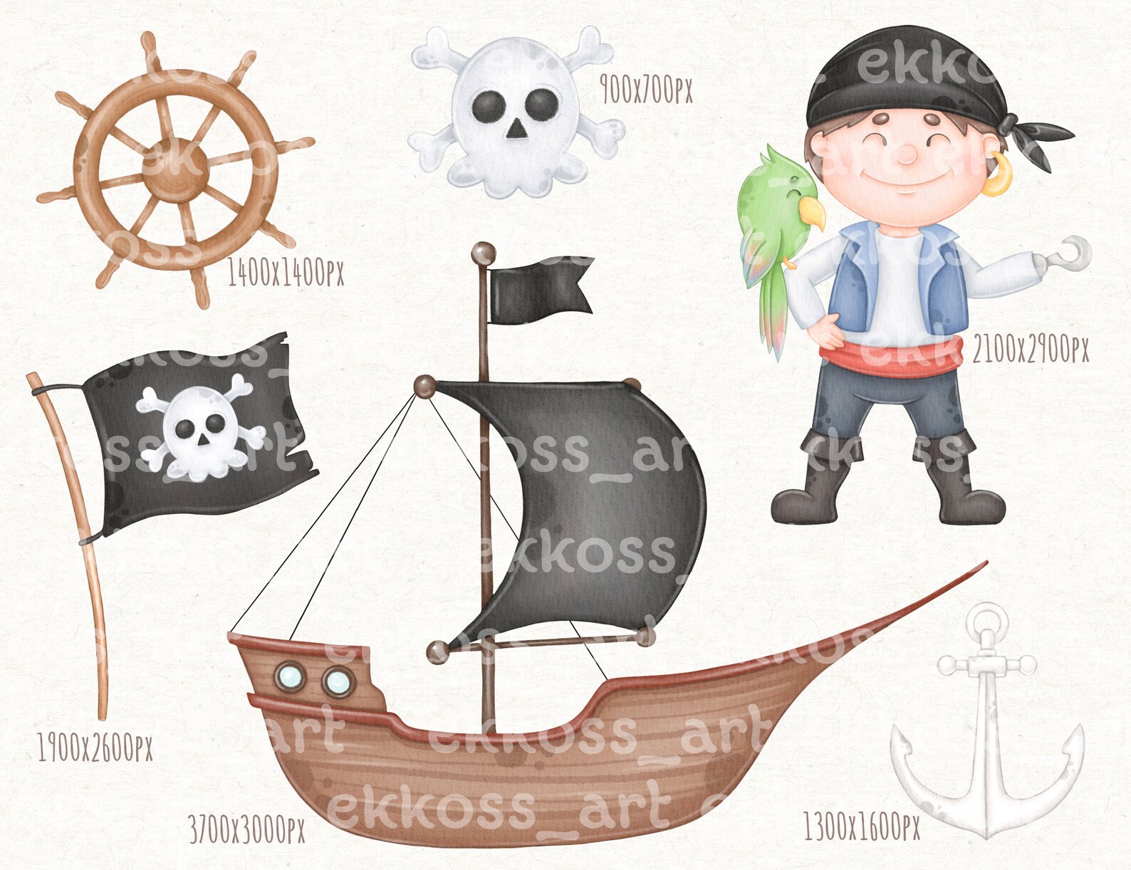 Cute Pirates Children Clipart Ocean Watercolor Clipart - Etsy