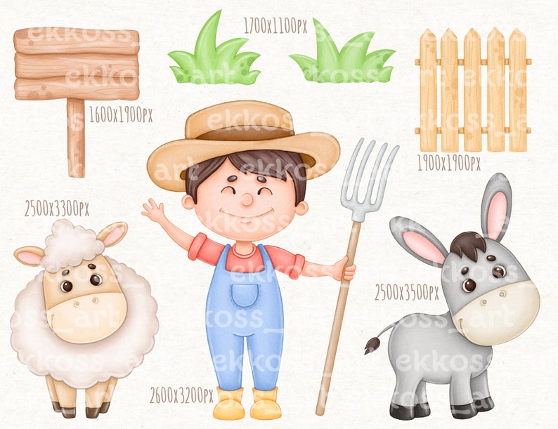 Cute Farm Clipart, Farm Animals Watercolor Png - Etsy