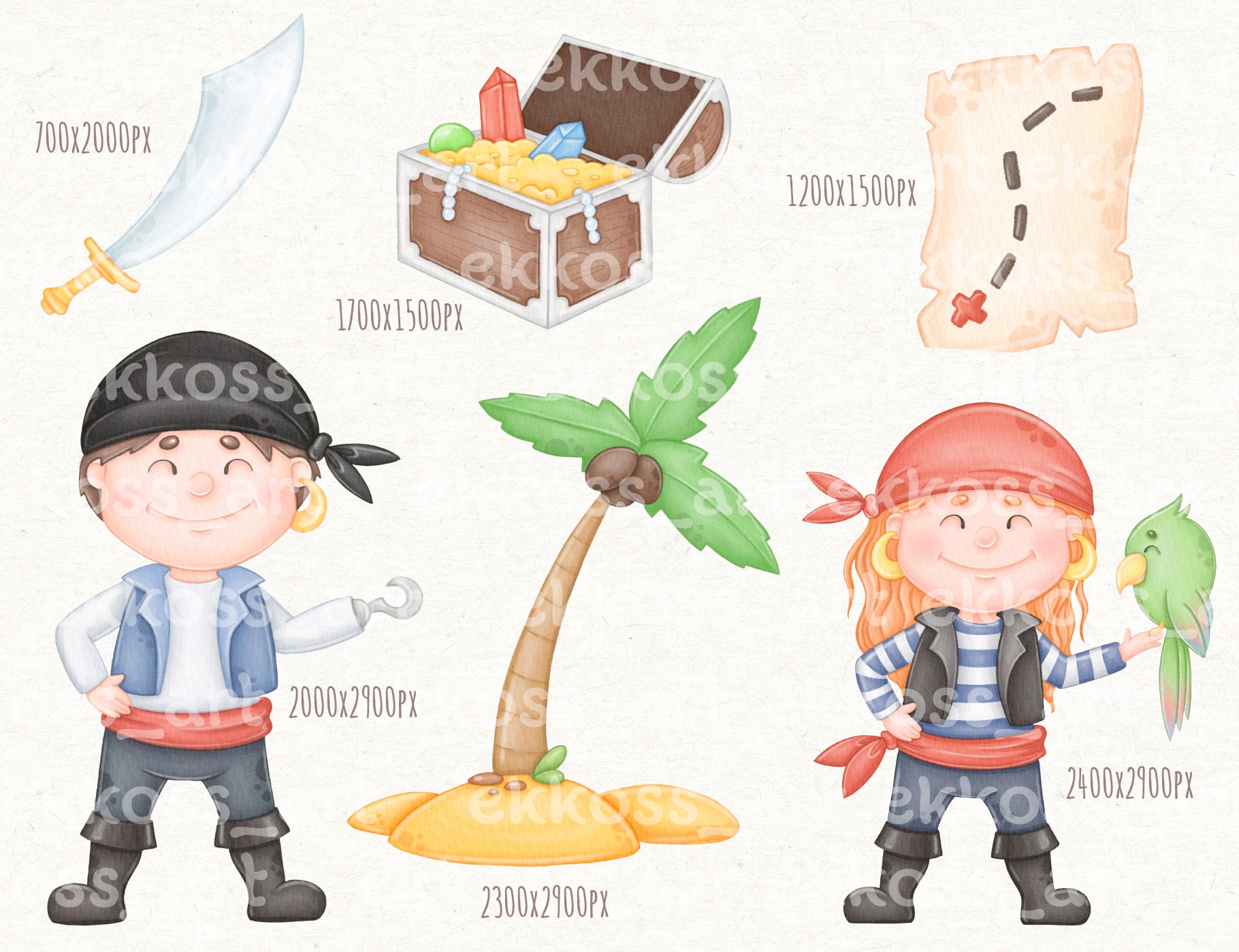 Cute Pirates Children Clipart Ocean Watercolor Clipart - Etsy