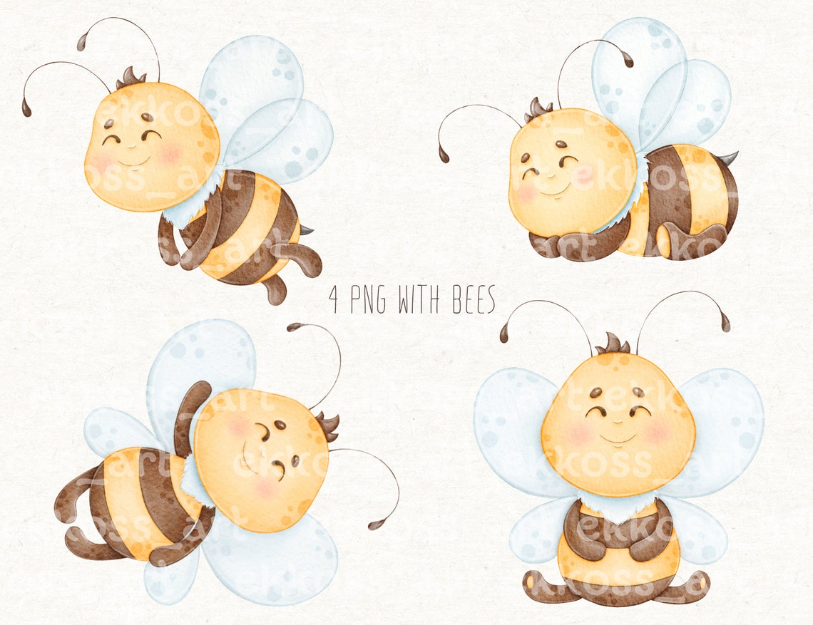 Bee and Daisy Watercolor Clip Art Cute Bee Digital Stickers - Etsy