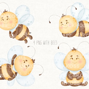 Bee and Daisy Watercolor Clip Art, Cute Bee Digital Stickers, Instant ...