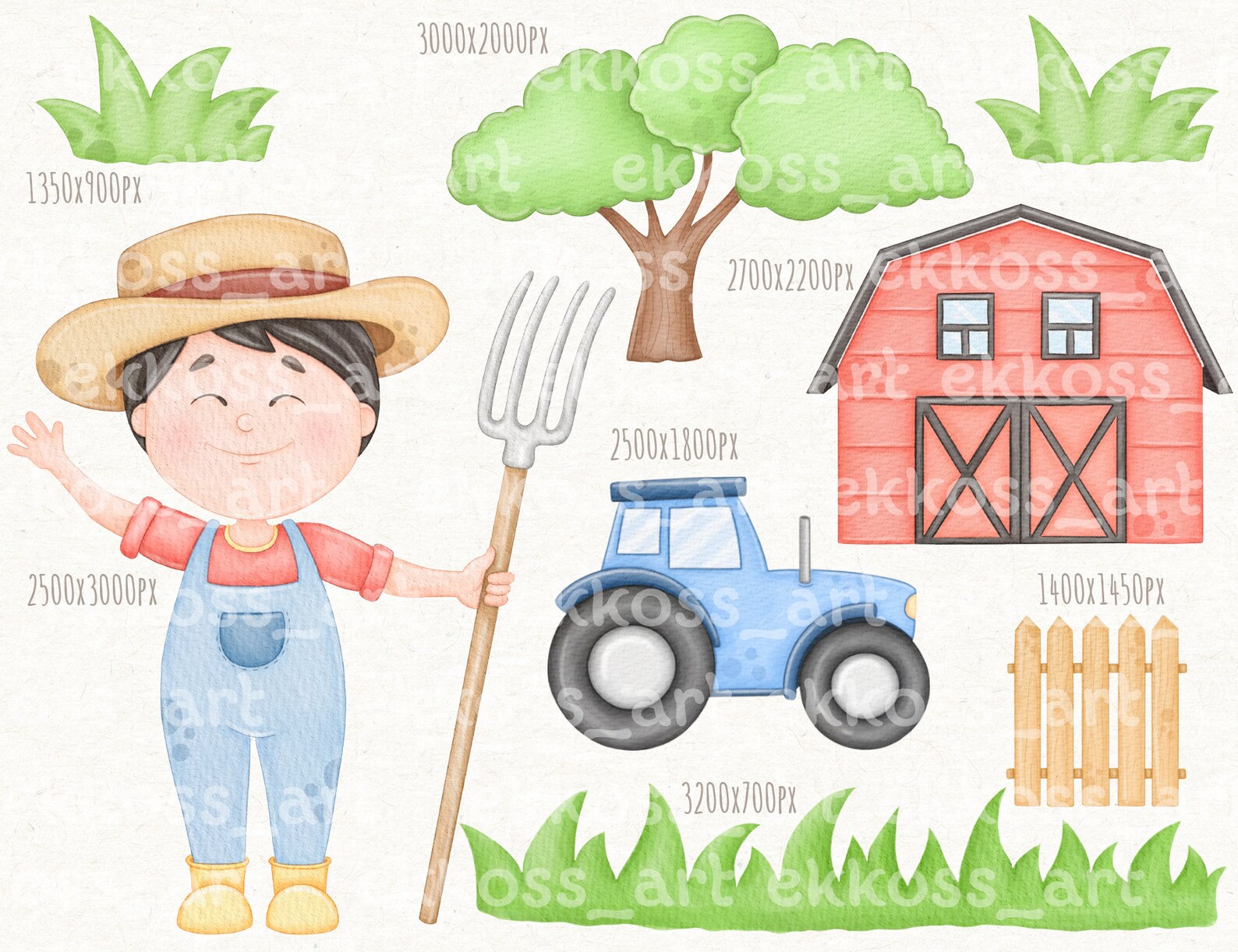 Watercolor Farm Animals Clipart Farm Png Watercolor Digital | Etsy