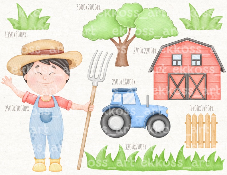 Watercolor Farm Animals Clipart Farm Png Watercolor Digital | Etsy