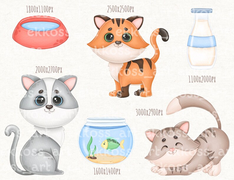 Cute Cat Clipart Cat Print PNG Pets Clip Art - Etsy