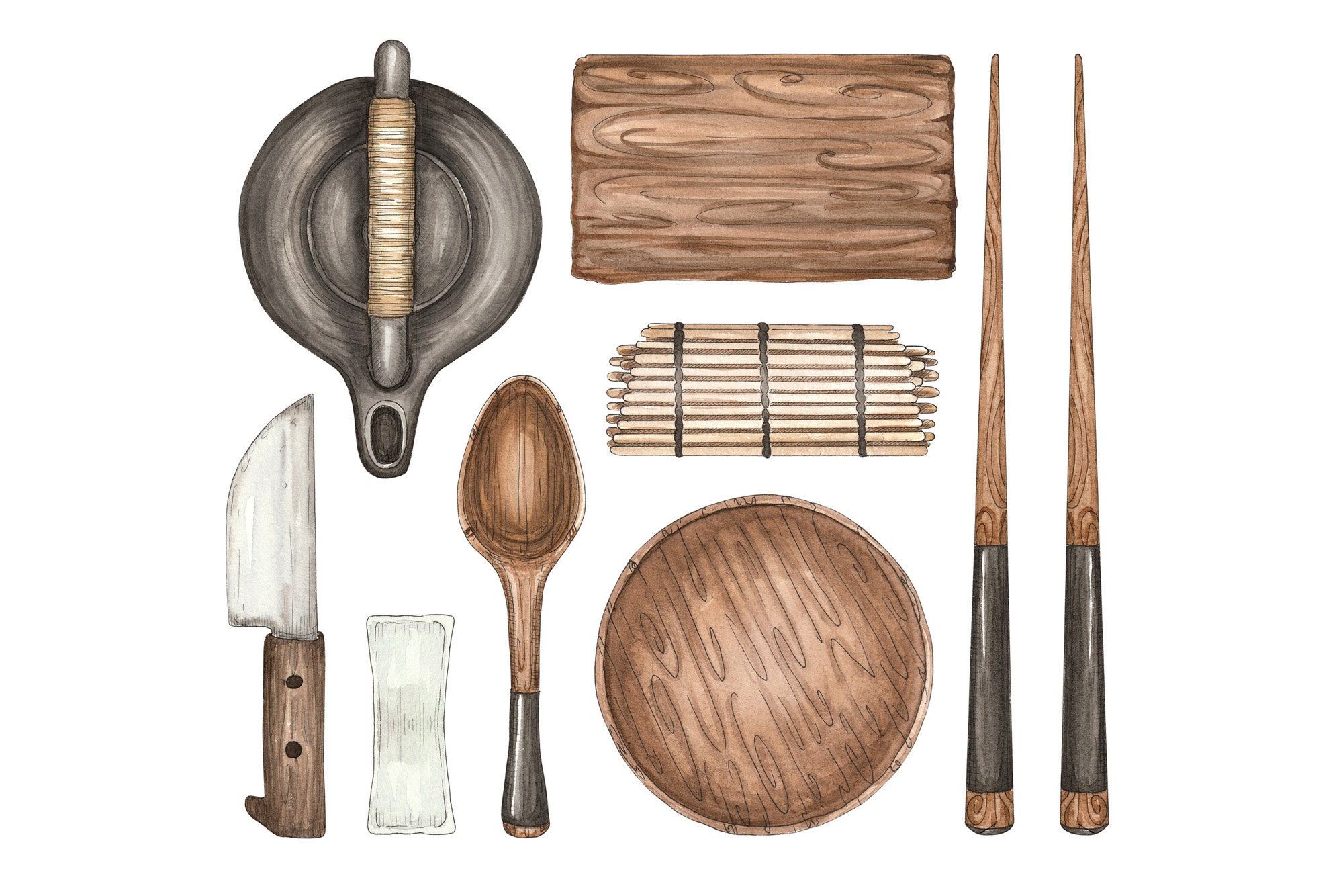 Watercolor Japanese Food Clipart Sushi Asian Food Chinese - Etsy