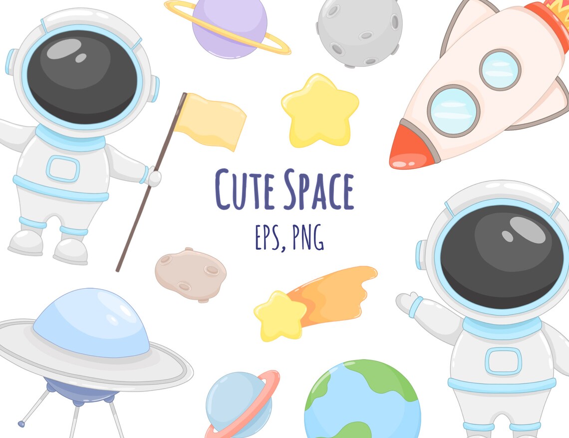 Astronaut and Space EPS Clipart, Space Vector Print, Instant Download ...