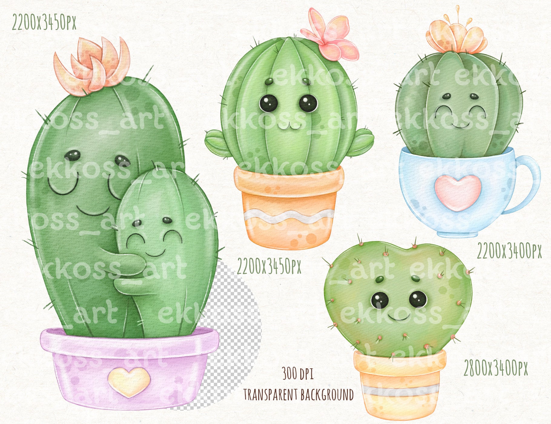 Kawaii Cactus Clipart Digital Kawaii Stickers Printable PNG - Etsy