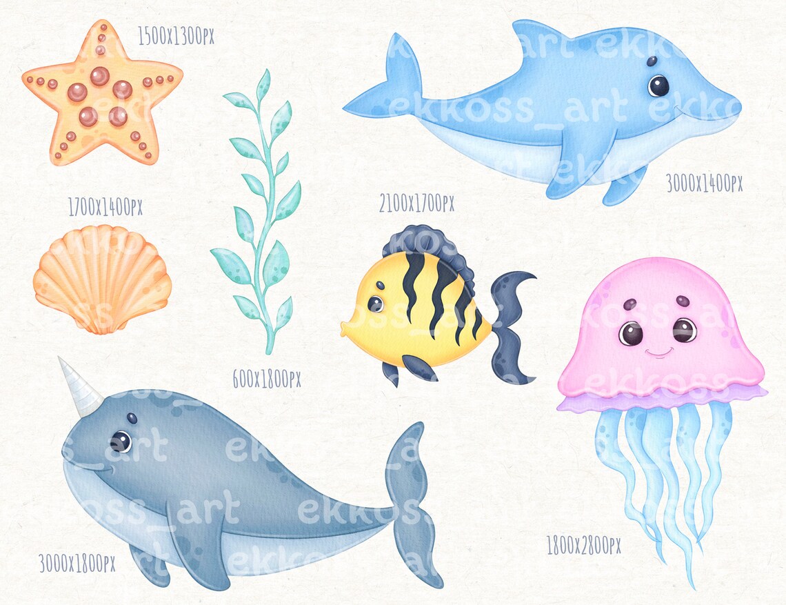 Sea Animals Clipart, Ocean Clipart, Digital Download, Png - Etsy