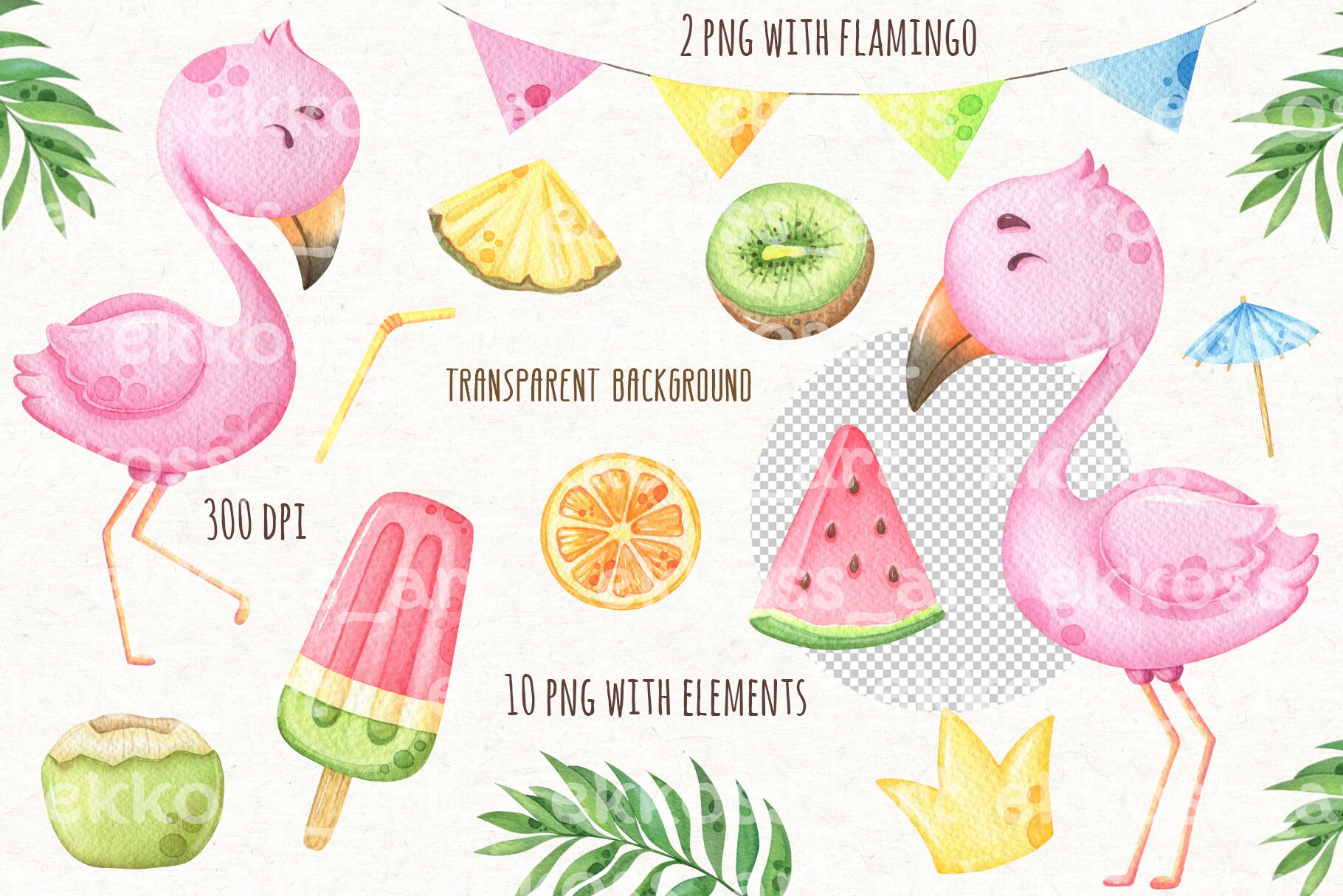 Summer Flamingo Clipart, Watercolor Tropical Png, Sublimation Donwload ...