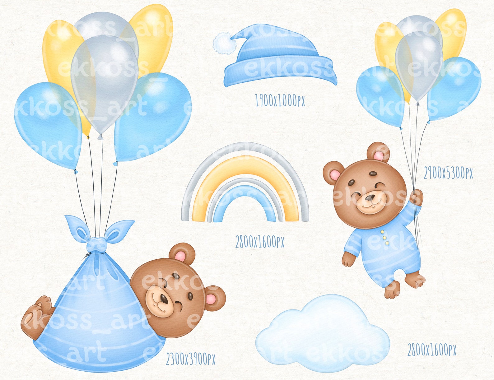Sleeping Bear Clipart, Baby Shower Boy Png - Etsy