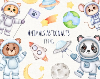 Astronaut Watercolor Clipart, Space Animals, Space Boy PNG - Etsy