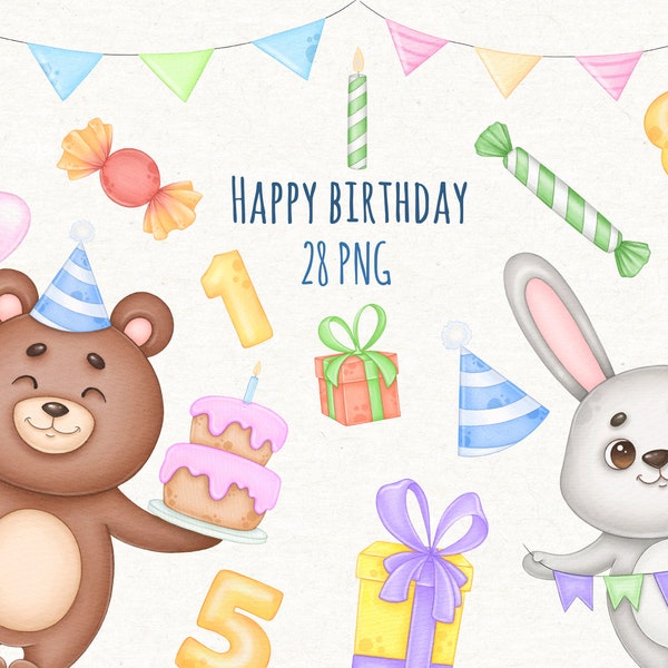 Funny Birthday Animals Clipart - Etsy