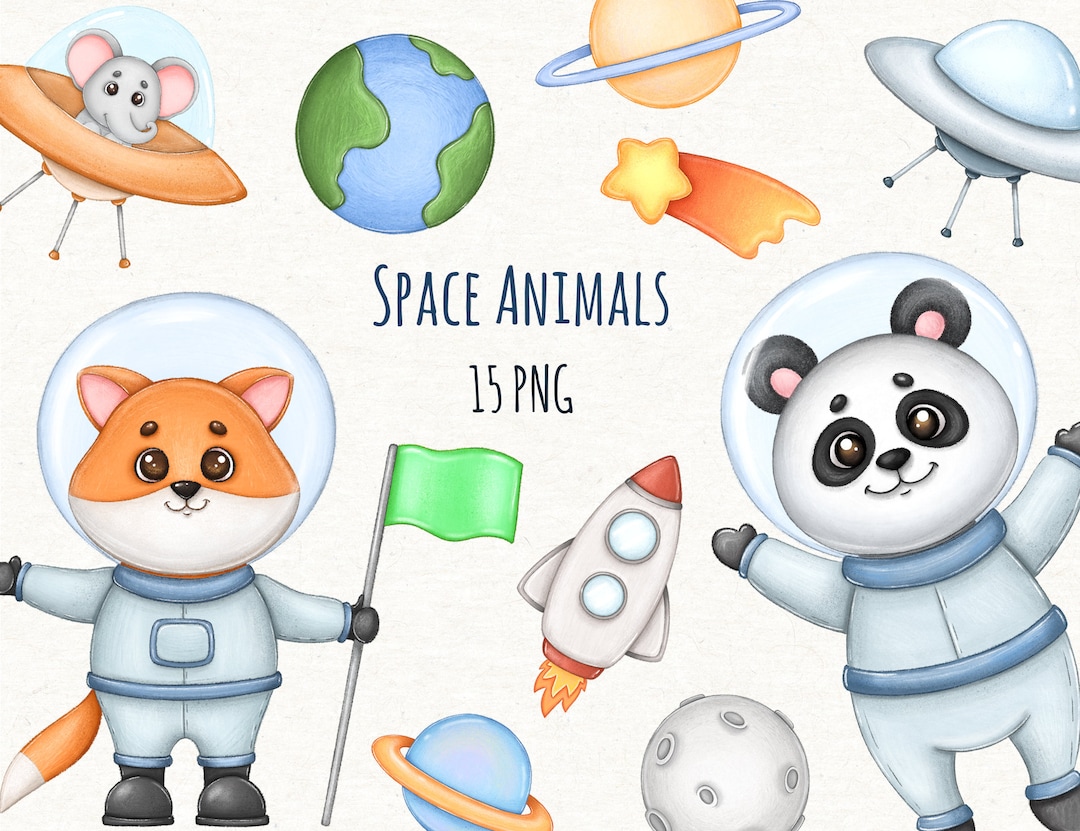 Cute Space Animals, Astronaut Clipart, PNG - Etsy