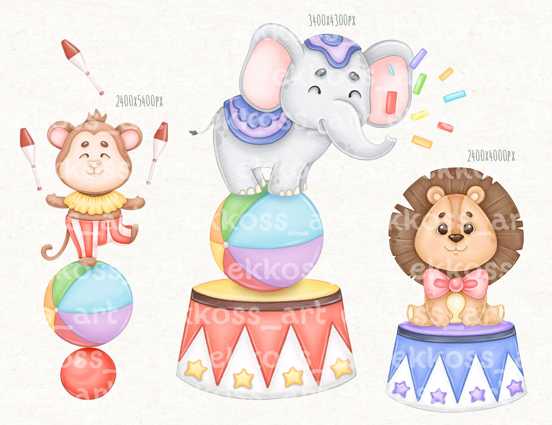 Circus and Animals Watercolor Clipart Baby Shower Printable - Etsy