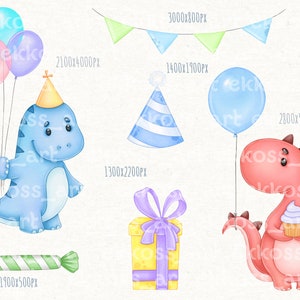 Dinosaur Birthday Watercolor Clipart, Dino Theme Birthday Party PNG - Etsy
