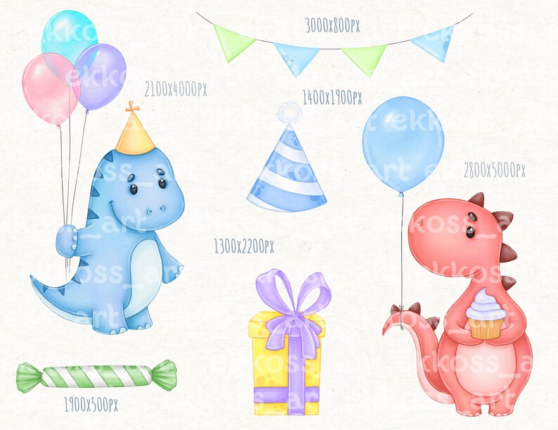 Dinosaur Birthday Watercolor Clipart Dino Theme Birthday - Etsy