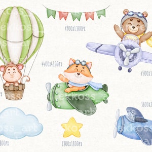 Watercolor Cute Pilot Animals, Airplan Nursery Art, Png - Etsy