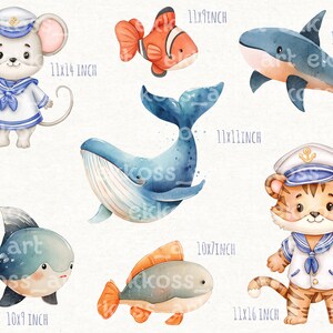Cute Sailor Animals Watercolor Clipart, Nautical Nursery Clipart, Under ...