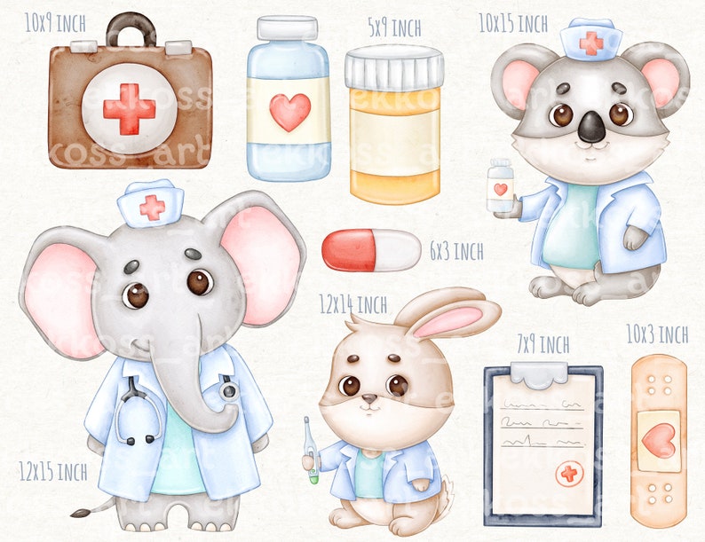 Doctor Animal Watercolor Clipart, Medical Clip Art, Png - Etsy