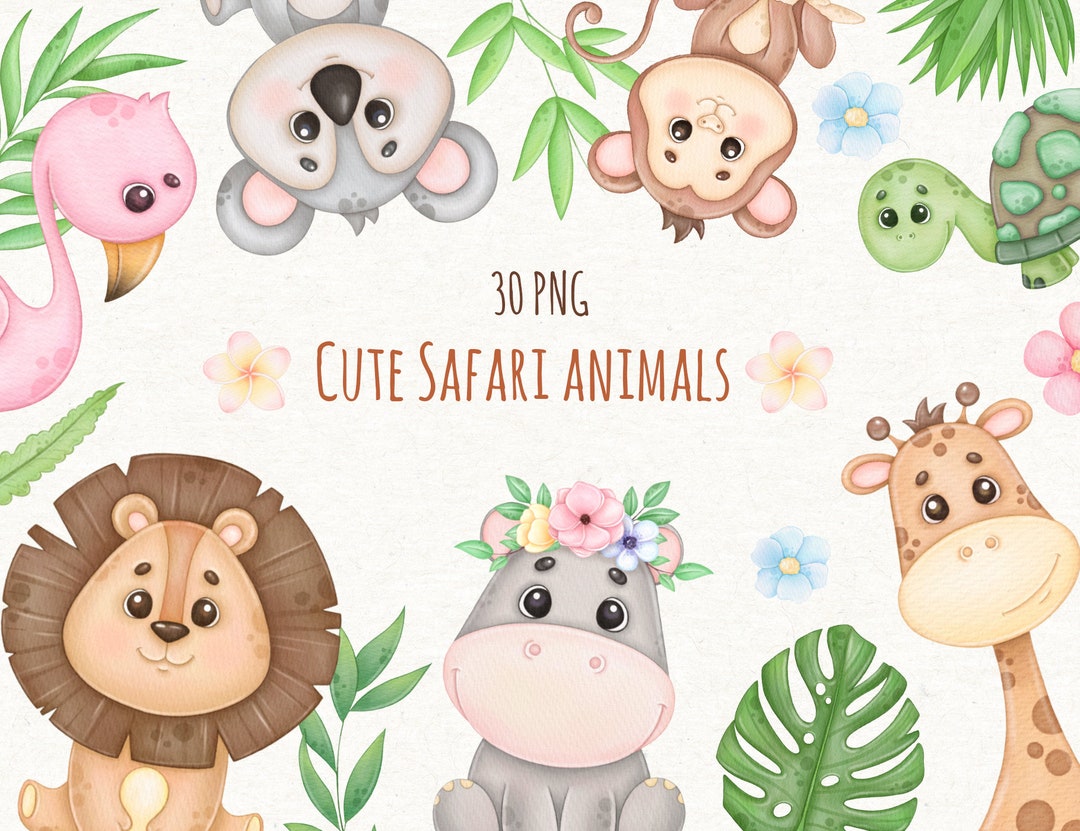 Cute Safari Animals Clipart, Jungle Baby Shower, Tropical Art PNG - Etsy
