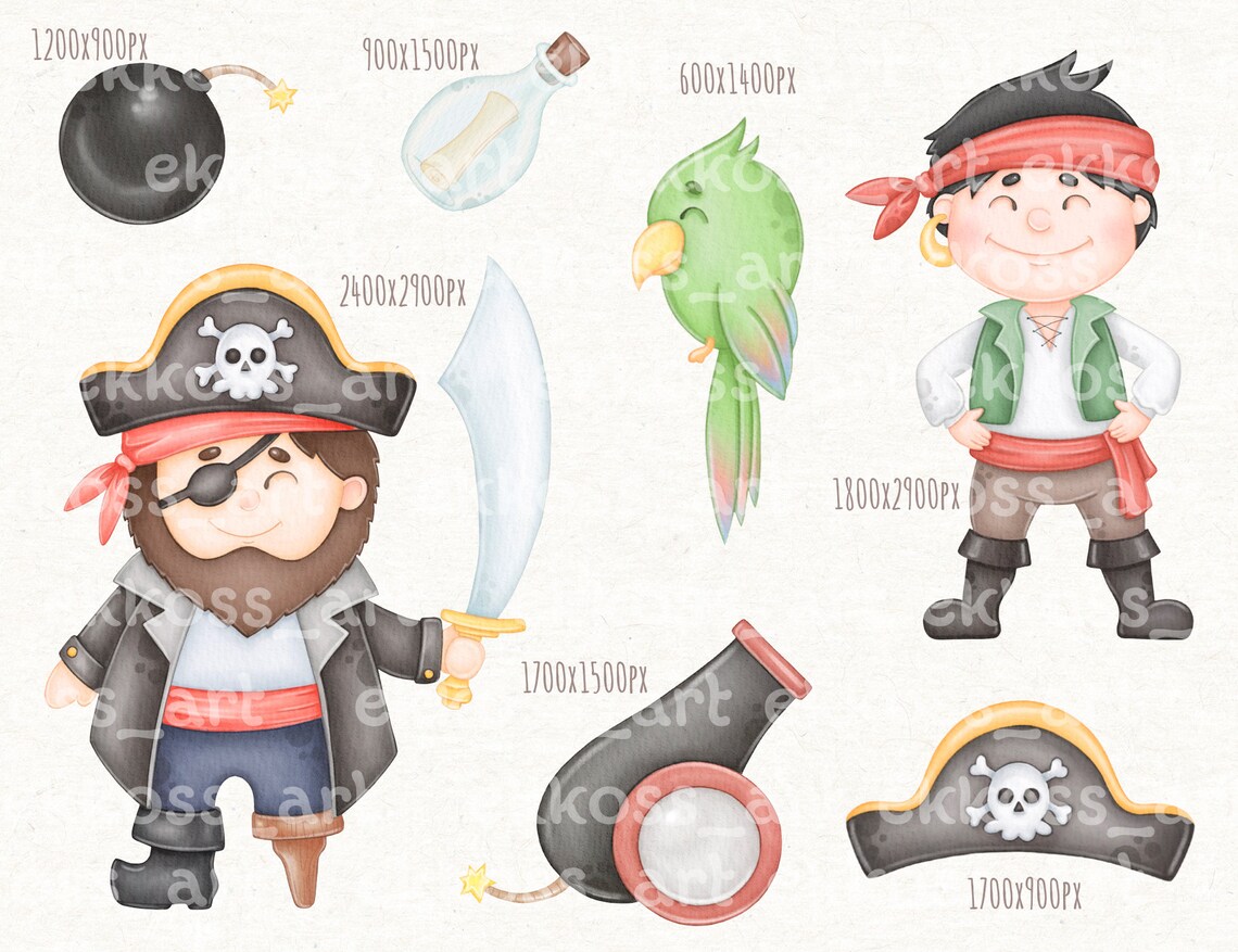 Cute Pirates Children Clipart Ocean Watercolor Clipart | Etsy
