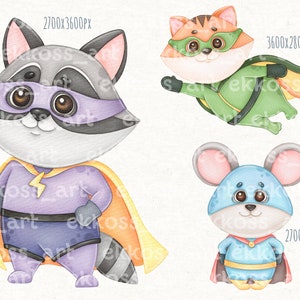Watercolor Superhero Clipart, Superhero Baby Animals Png, Digital ...