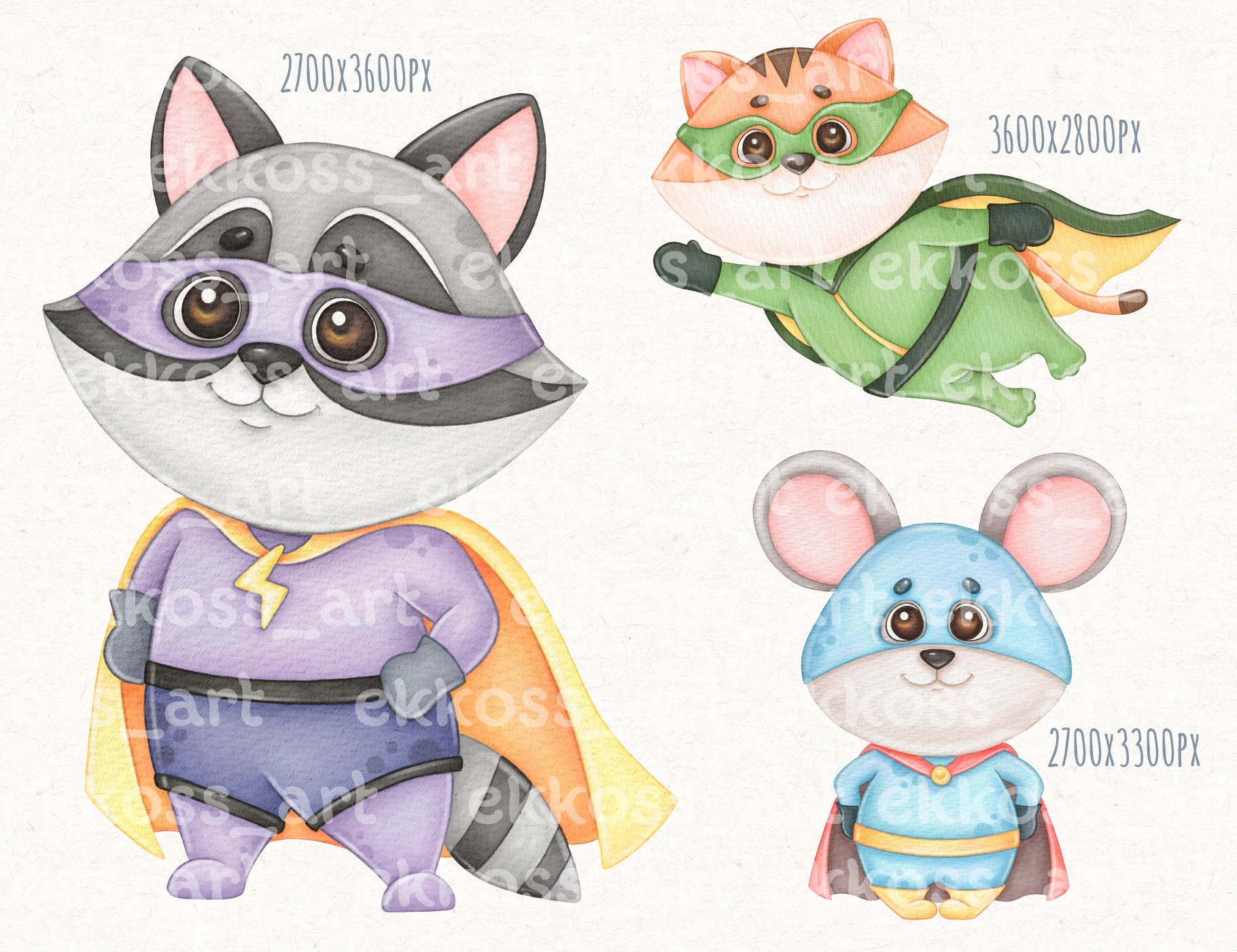 Watercolor Superhero Clipart Superhero Baby Animals Png - Etsy