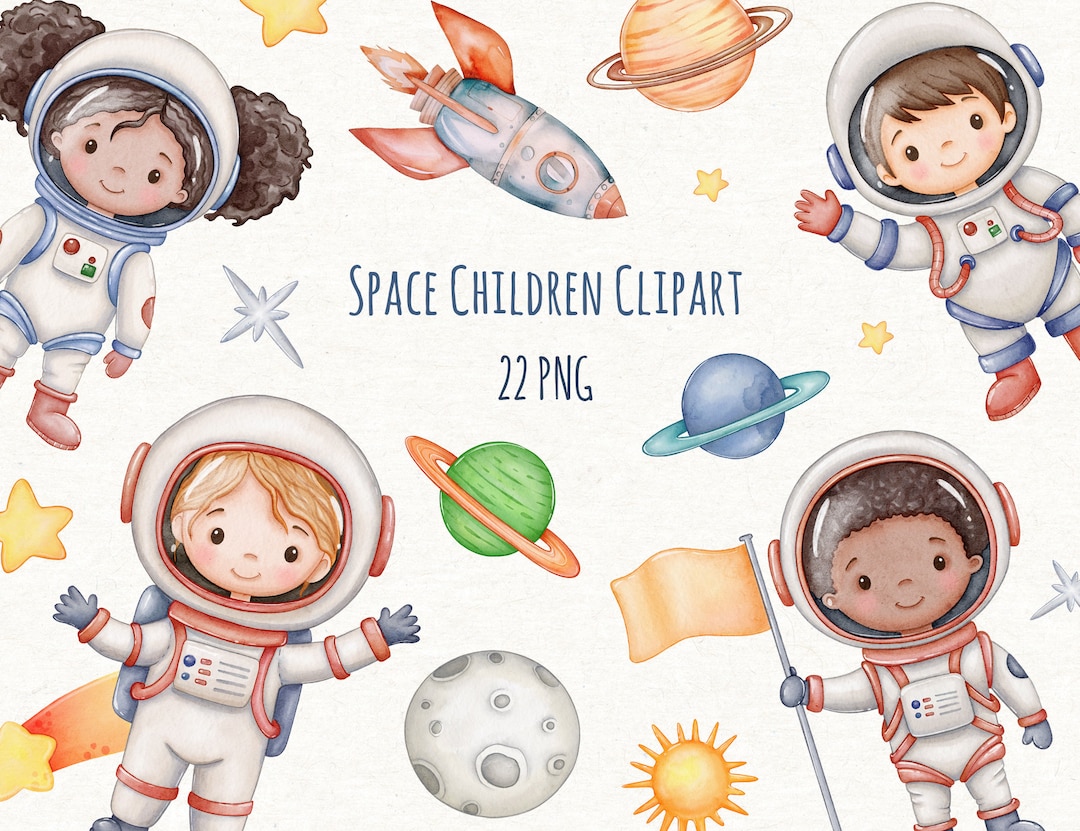 Astronaut Children Watercolor Clipart, Space Clipart PNG - Etsy