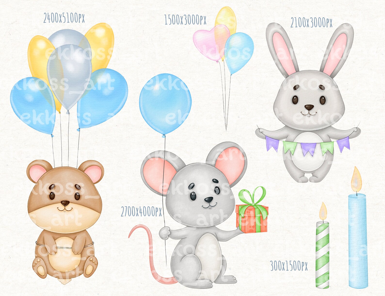 Cute Animal Birthday Watercolor Clipart First Birthday Png - Etsy