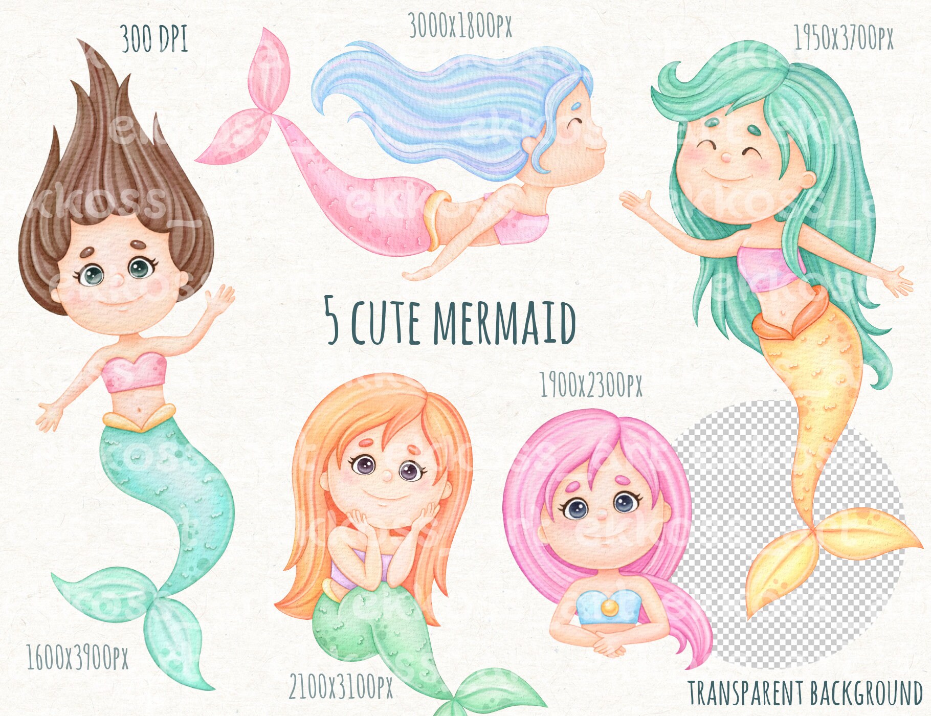 Watercolor Mermaid Clipart Mermaid Tail Png Digital Download | Etsy