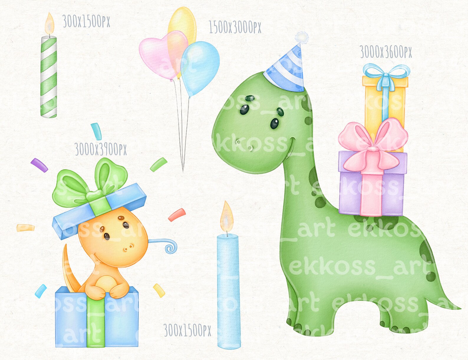 Dinosaur Birthday Watercolor Clipart Dino Theme Birthday - Etsy