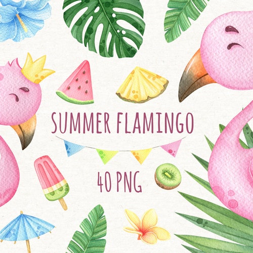 Summer Flamingo Clipart Watercolor Tropical Png Sublimation - Etsy