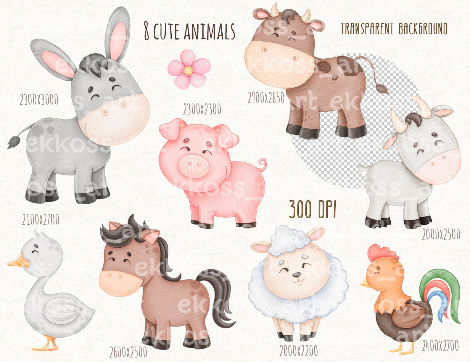 Watercolor Farm Animals Clipart Farm Png Watercolor Digital - Etsy