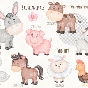Watercolor Farm Animals Clipart, Farm Png, Watercolor Digital Clipart ...
