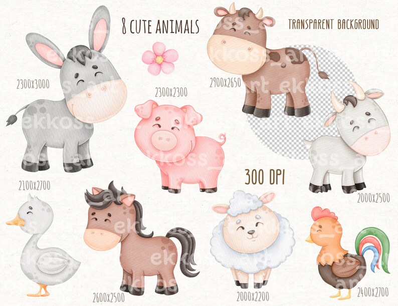 Watercolor Farm Animals Clipart Farm Png Watercolor Digital - Etsy Canada