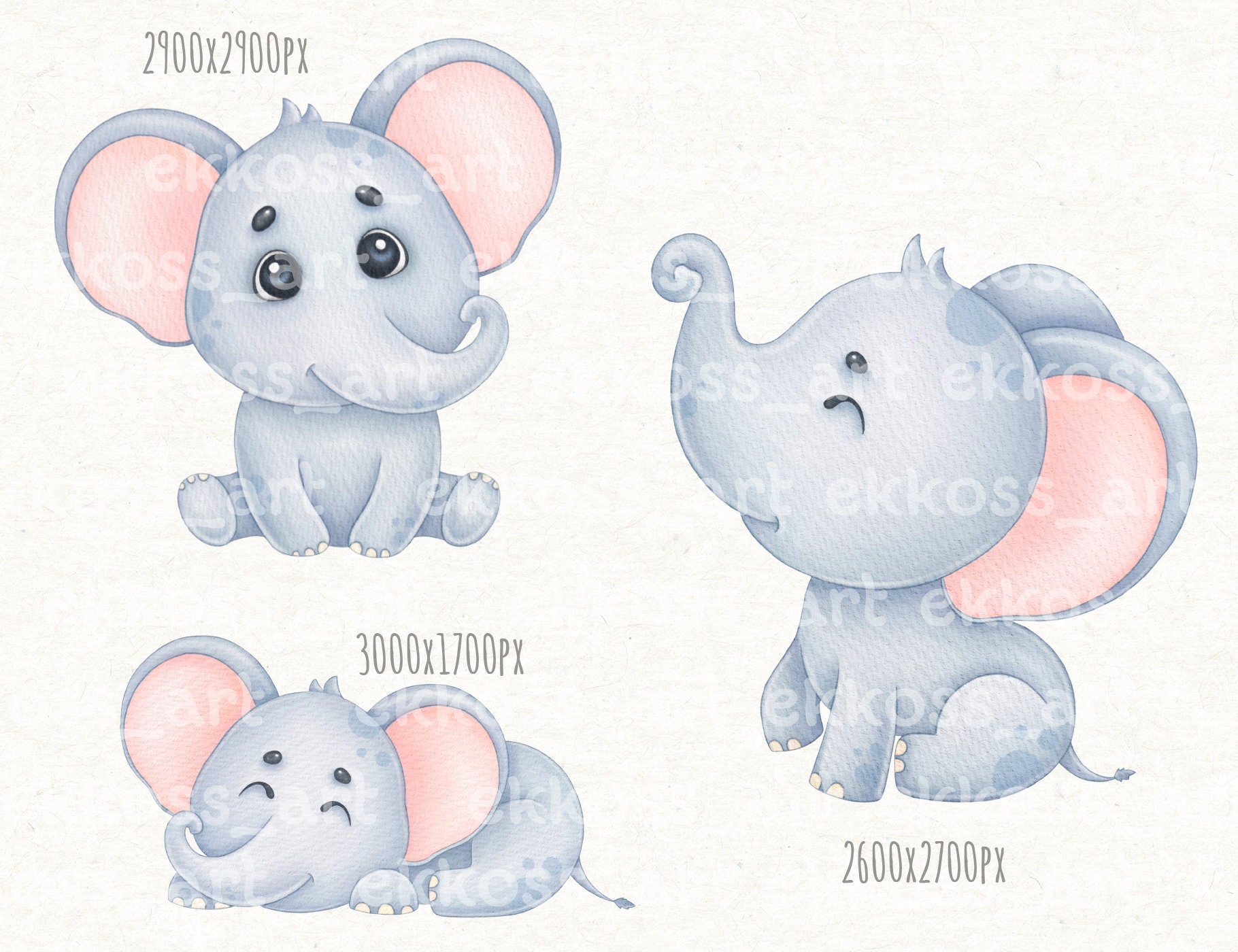 Watercolor Baby Elephant Clipart Baby Shower Girl Newborn - Etsy