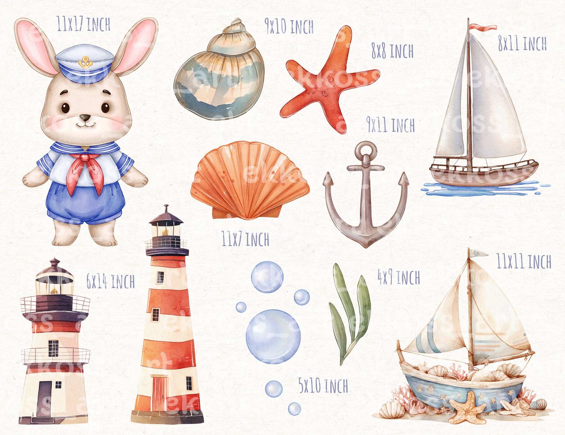 Cute Sailor Animals Watercolor Clipart, Nautical Nursery Clipart, Under ...